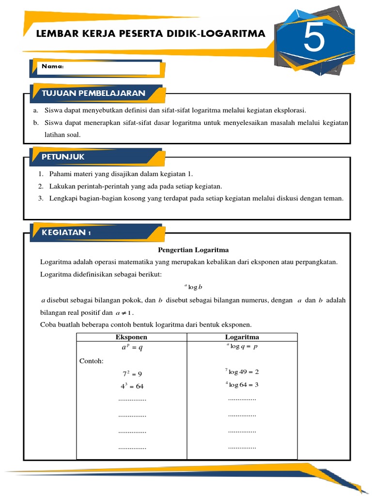 LKPD Operasi Dan Sifat Logaritma | PDF