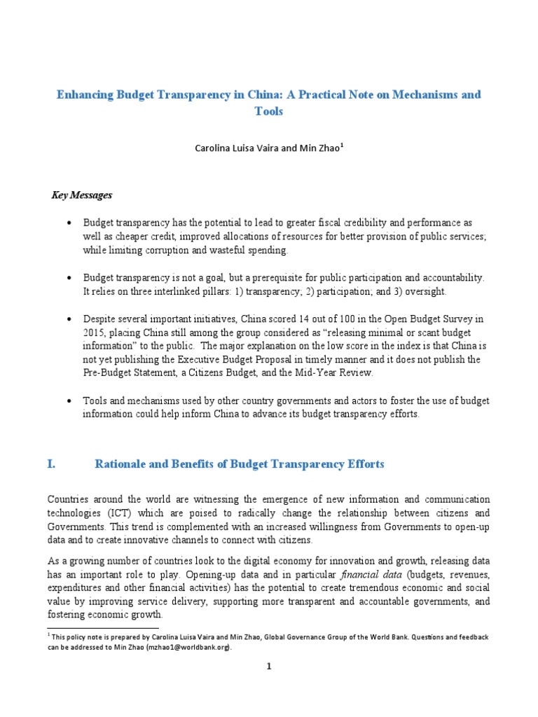 Note 1 Budget Transparency | PDF | Governance | Budget