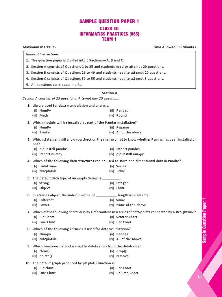 Ip Class Xii Sample Question Paper 1 | PDF | Comma Separated Values ...