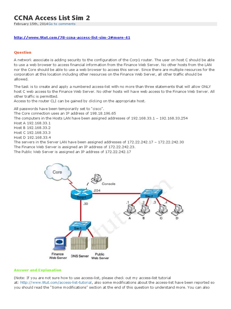 CCNA Access List Sim 2: Go To Comments | PDF | Internet & Web | World Wide Web