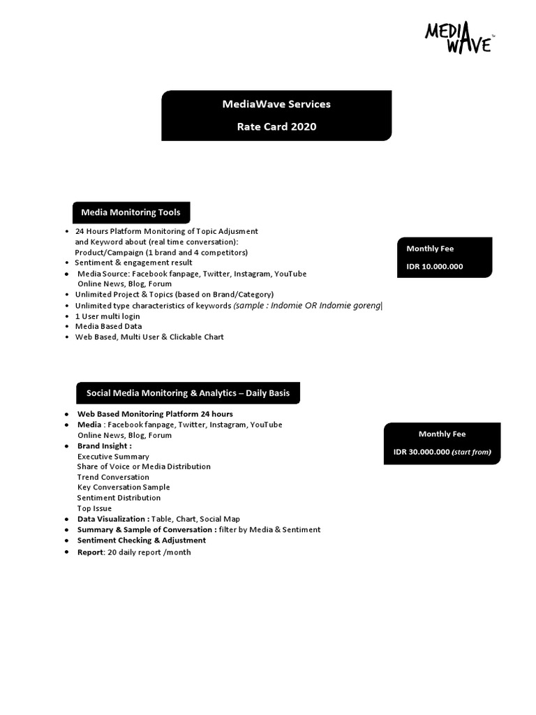 (MediaWave) Rate Card All Services | PDF | Popular Culture & Media ...