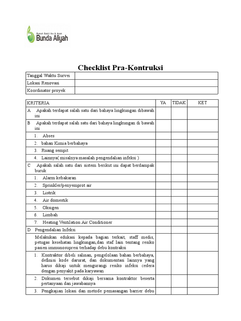 Checklist Pra-Kontruksi | PDF