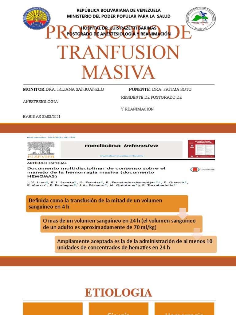 Protocolo de Tranfusion Masiva | PDF | Sangre | Transfusión de sangre