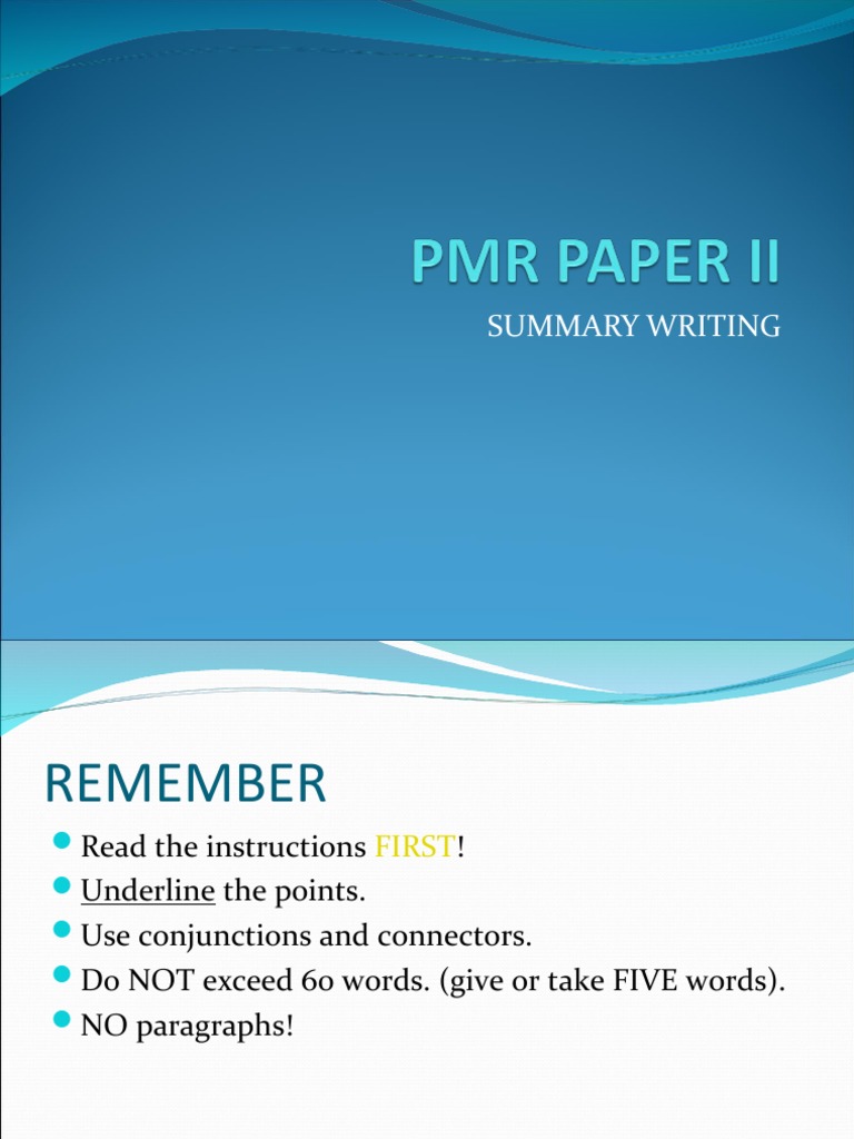 PMR Summary Writing | PDF