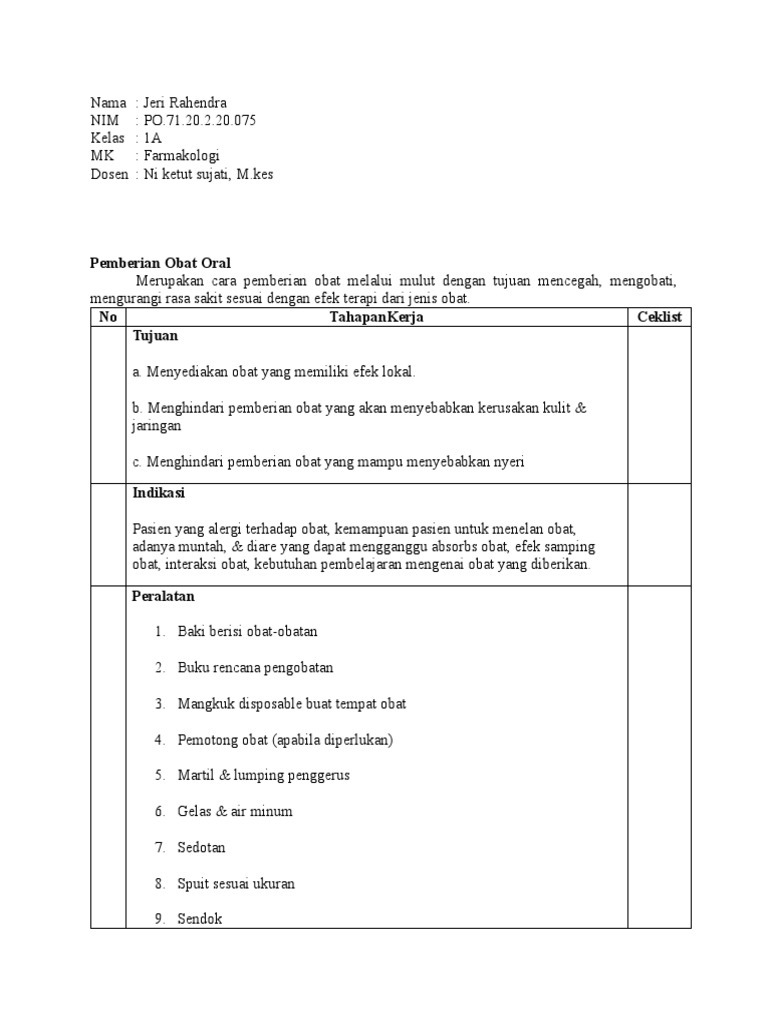 JERI RAHENDRA (Farmakologi-Pemberian Obat) | PDF