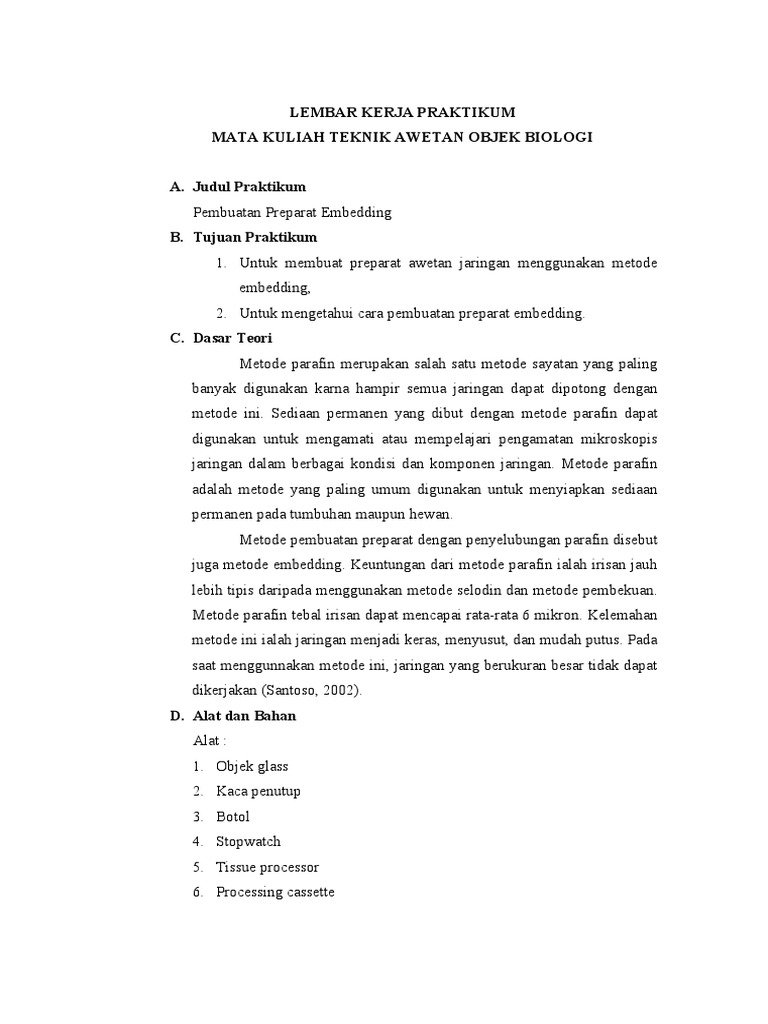 Pembuatan Preparat Awetan Jaringan | PDF