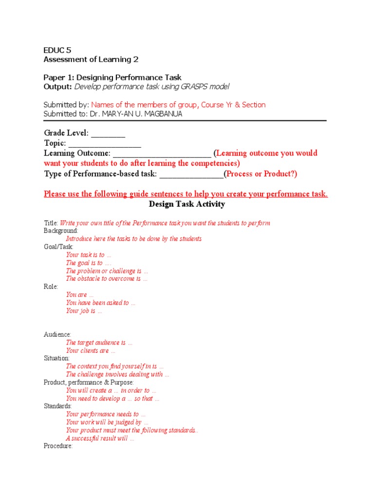 Creating Perfromance Task Using GRASPS Model | PDF