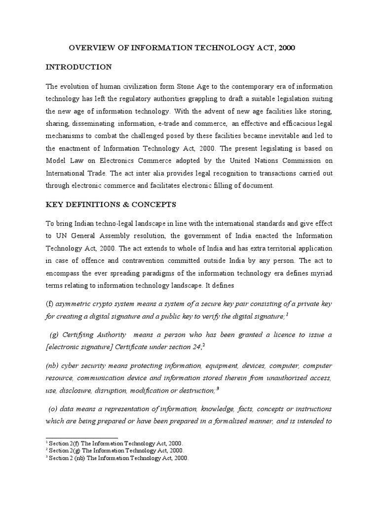 OVERVIEW OF INFORMATION TECHNOLOGY ACT 2000 - Huzaifa Salim | PDF | Public Key Cryptography ...