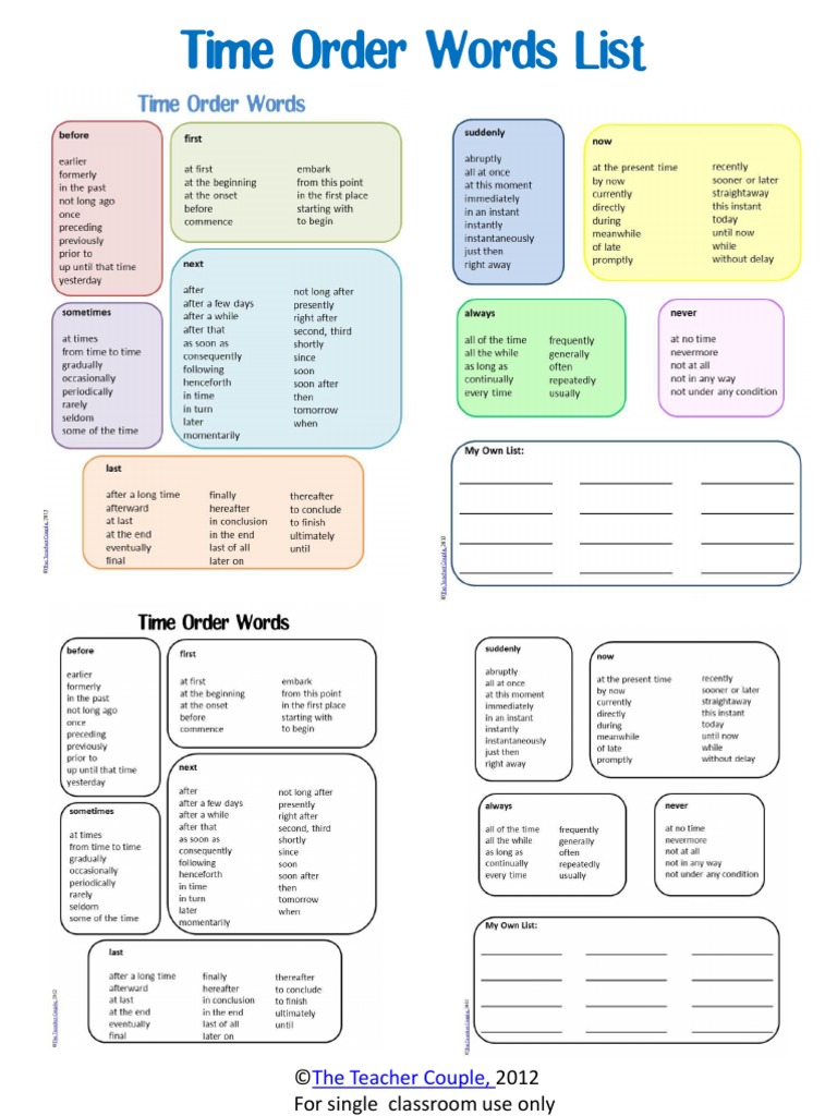 List of Time Order Words | PDF | Cognition