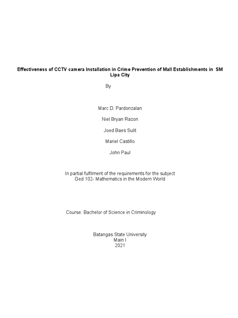 Effectiveness of CCTV Cameras Instalation in Crime | PDF | Closed ...