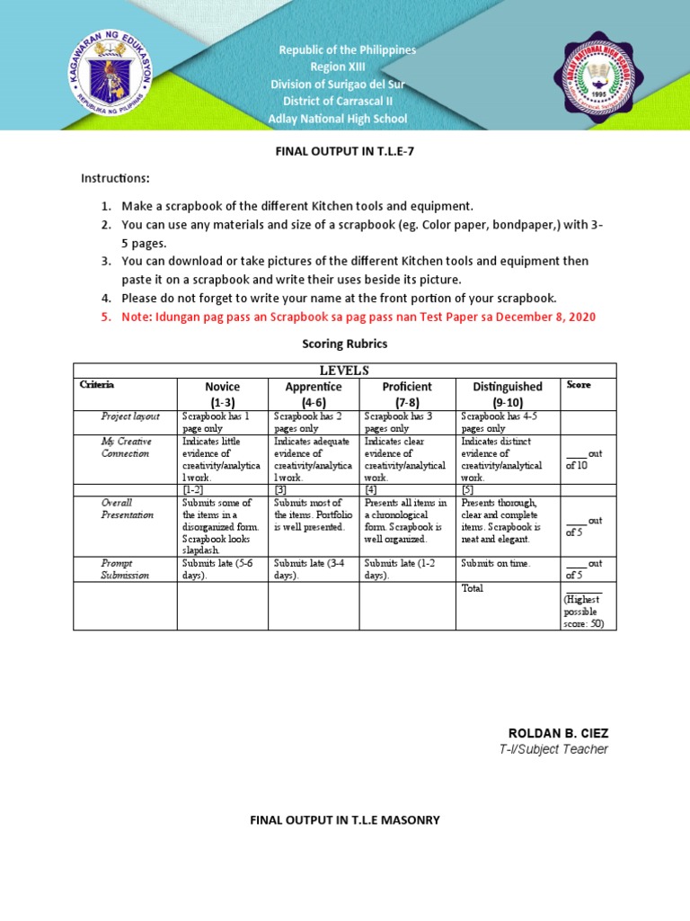 Final Output in T.L.E-7: 5. Note: Idungan Pag Pass An Scrapbook Sa Pag ...