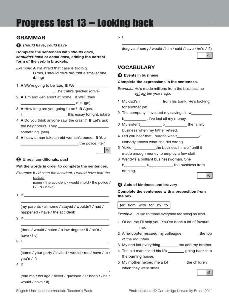 English Unlimited Intermediate b1 Progress Test 13 | PDF