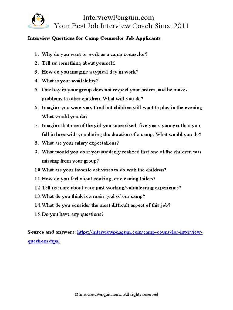 Camp Counselor Interview | PDF | Career & Growth | Self-Improvement