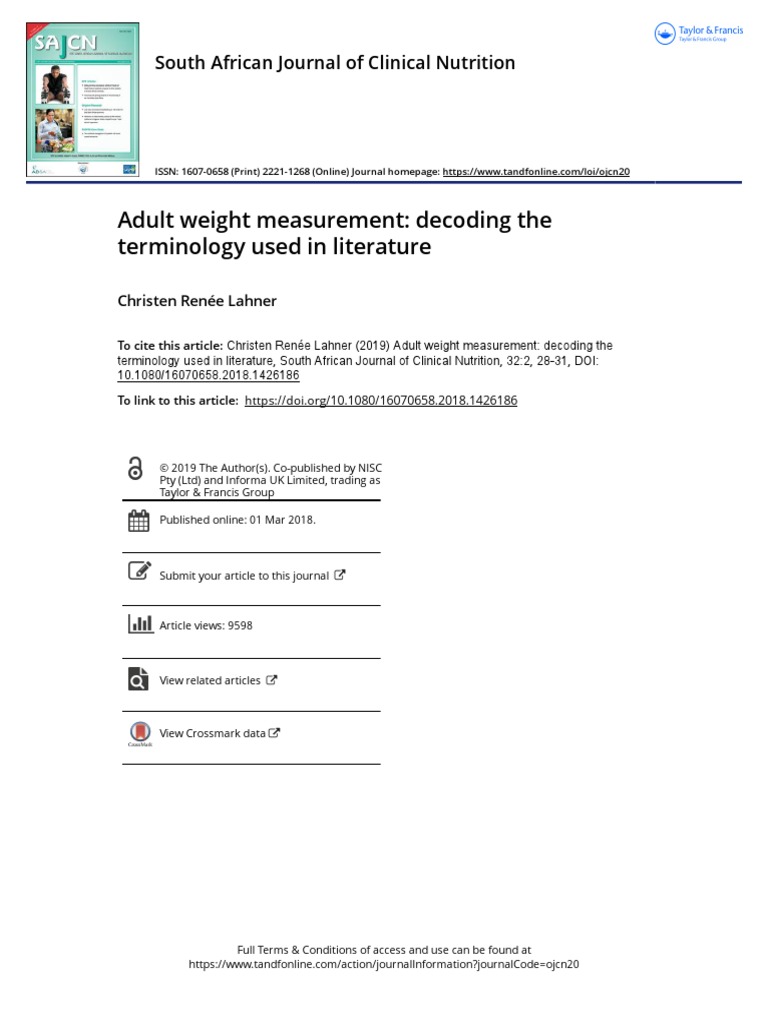 Adult Weight Measurement Decoding The Terminology Used in Literature ...