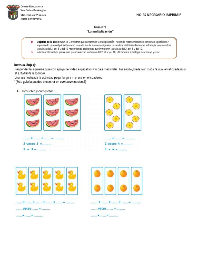 2° Basico Matematica Guia 2 La Multiplicacion | PDF