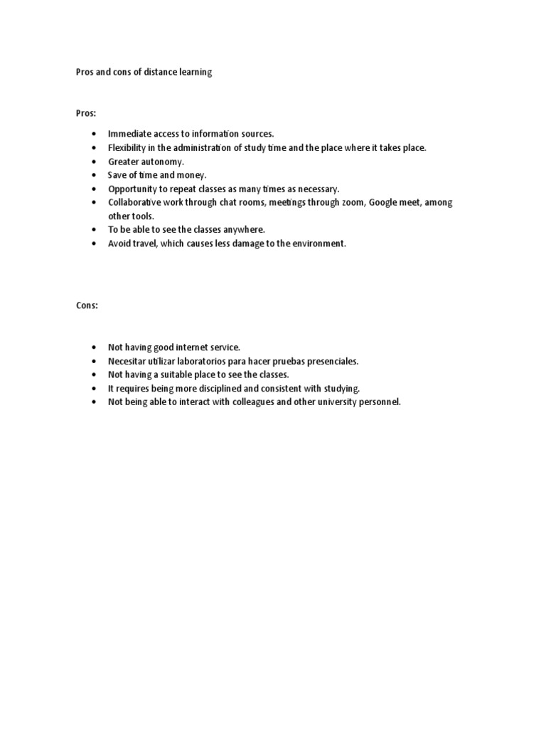 Pros and Cons of Distance Learning | PDF