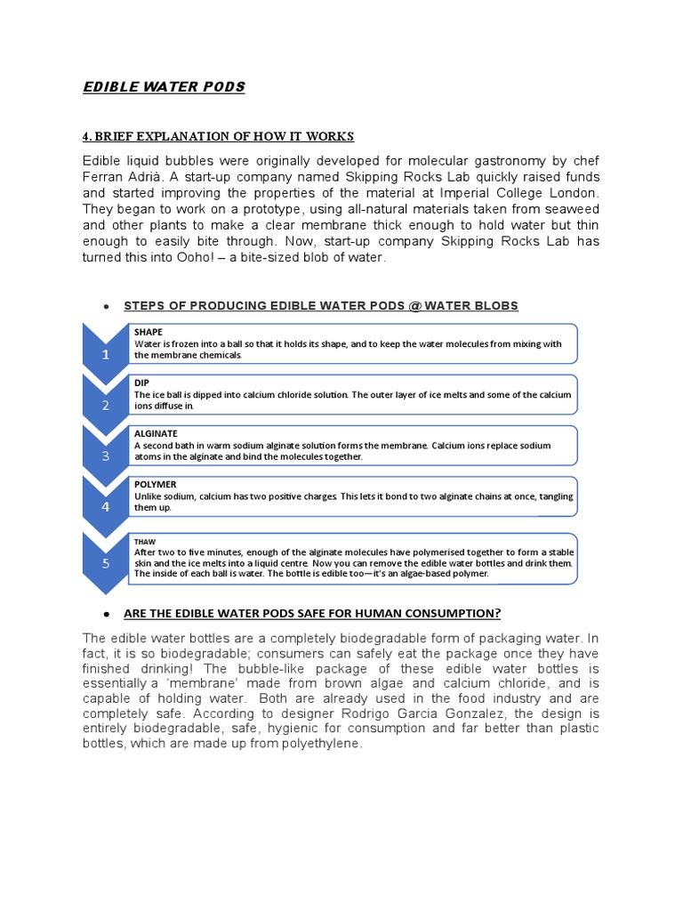 Edible Water Pods | PDF | Water | Molecules