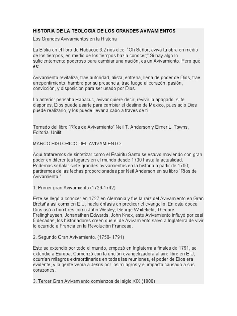Historia de los Grandes Avivamientos | PDF | Renacimiento cristiano ...
