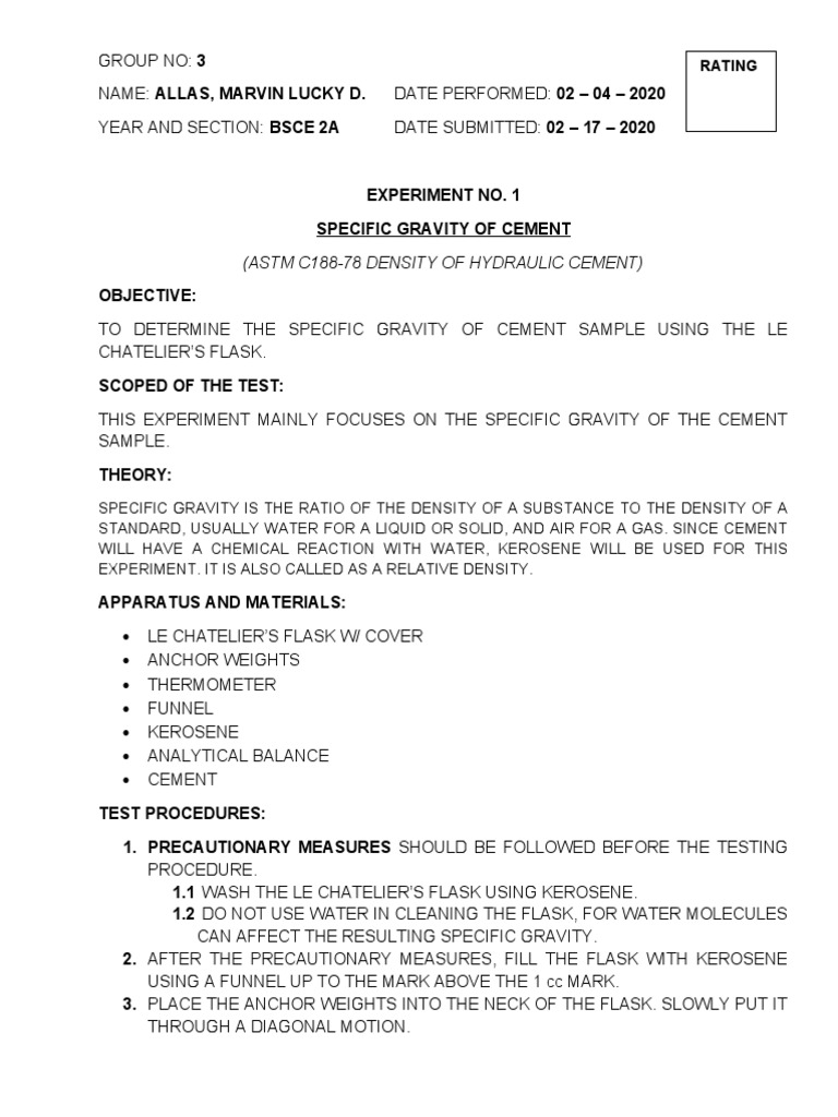 (Astm C188-78 Density of Hydraulic Cement) : Rating | PDF | Density | Water