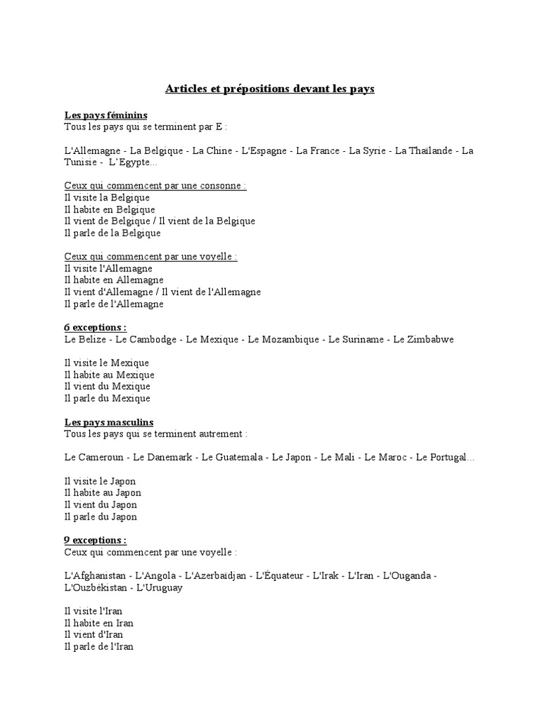Articles Et Prépositions Devant Les Pays | PDF | Arts du langage et discipline
