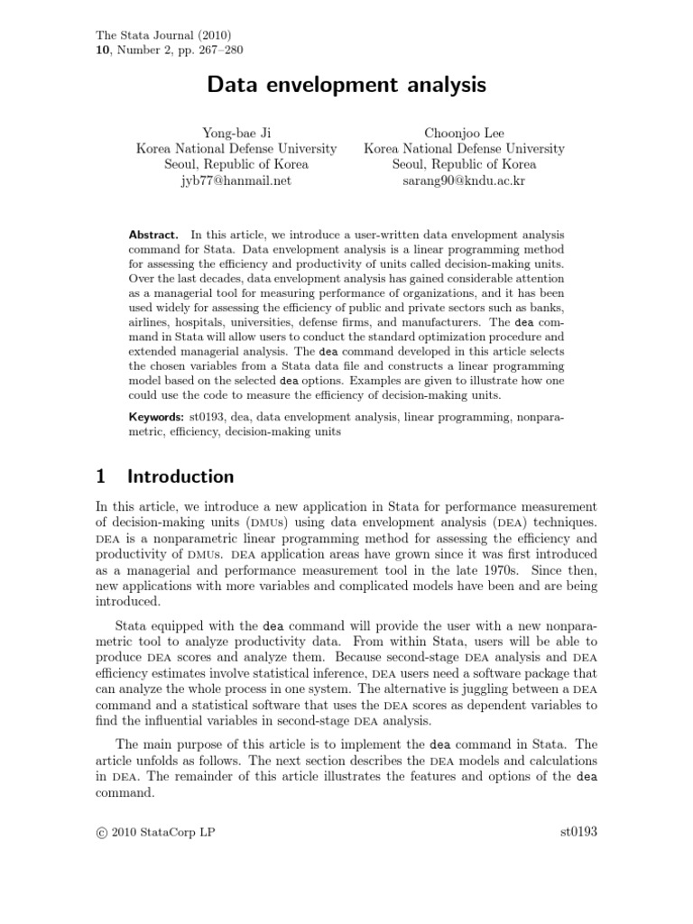 Stata DEA Command for Efficiency Analysis | PDF | Mathematical And ...