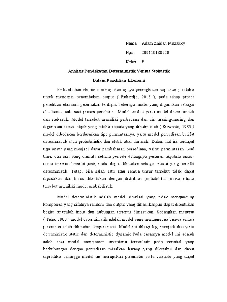 Perbandingan Model Deterministik dan Stokastik | PDF