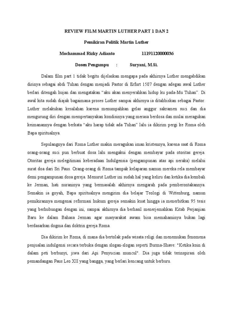 Review Film Martin Luther Part 1 Dan 2 | PDF
