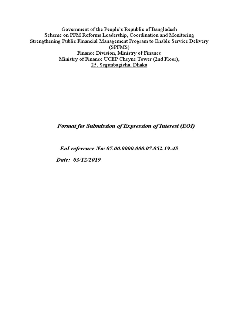 Format For Submission of Expression of Interest (EOI) | PDF | Request ...