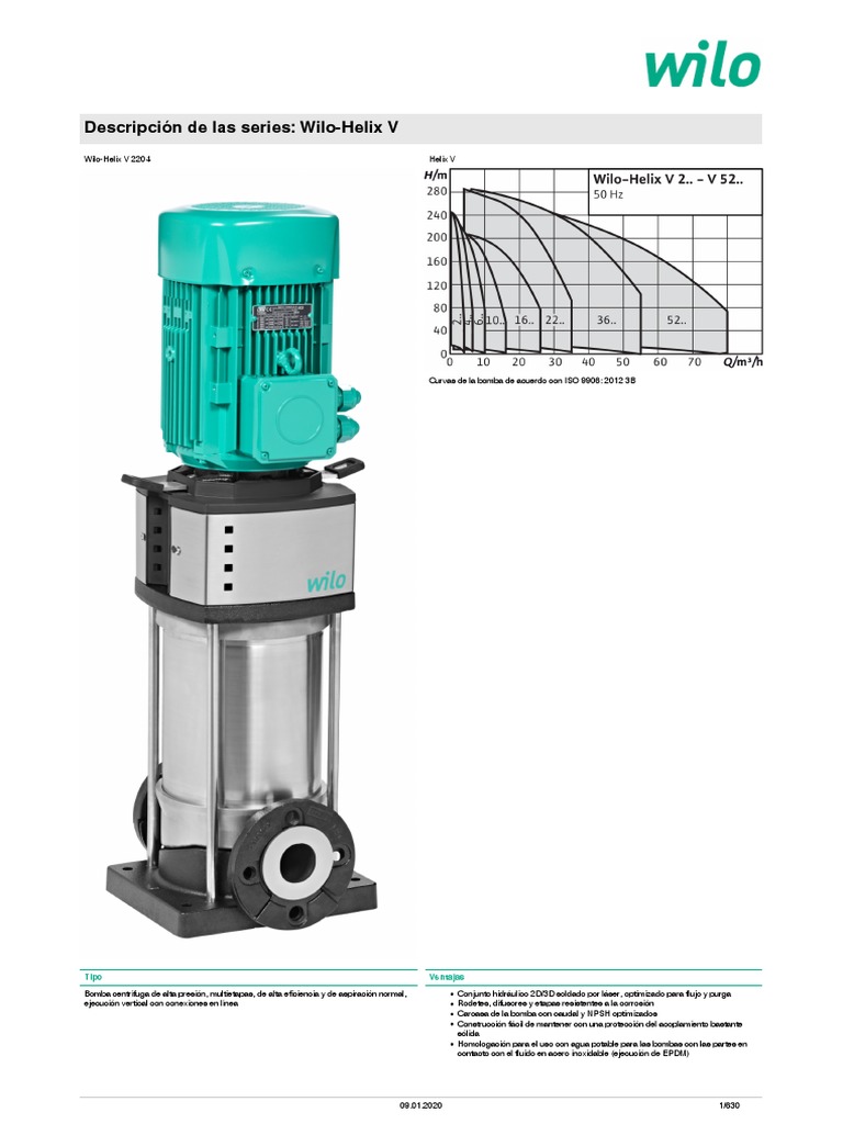 Descripción de Las Series: Wilo-Helix V: Ventajas Tipo | PDF | Bomba ...