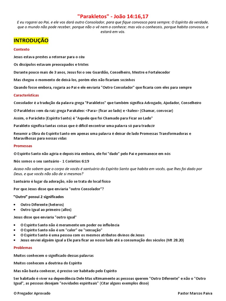Parakletos | PDF | Espírito Santo (religião) | Jesus
