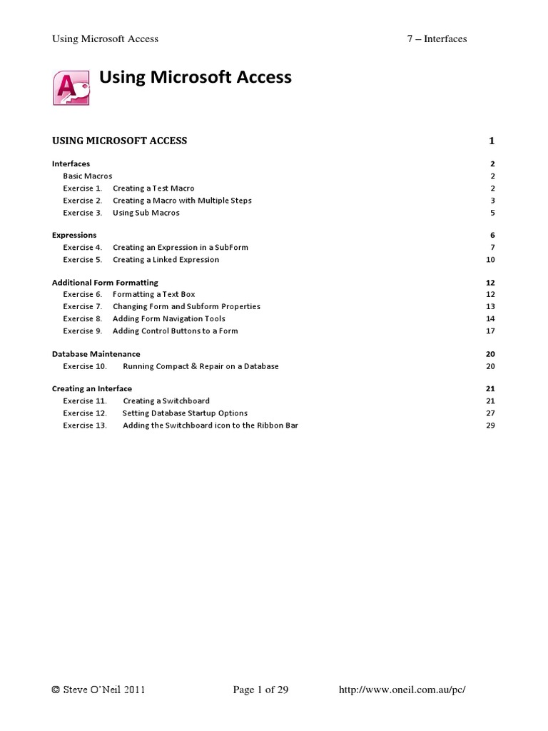 Using Microsoft Access 7 - Interfaces | PDF | Microsoft Access | Icon ...