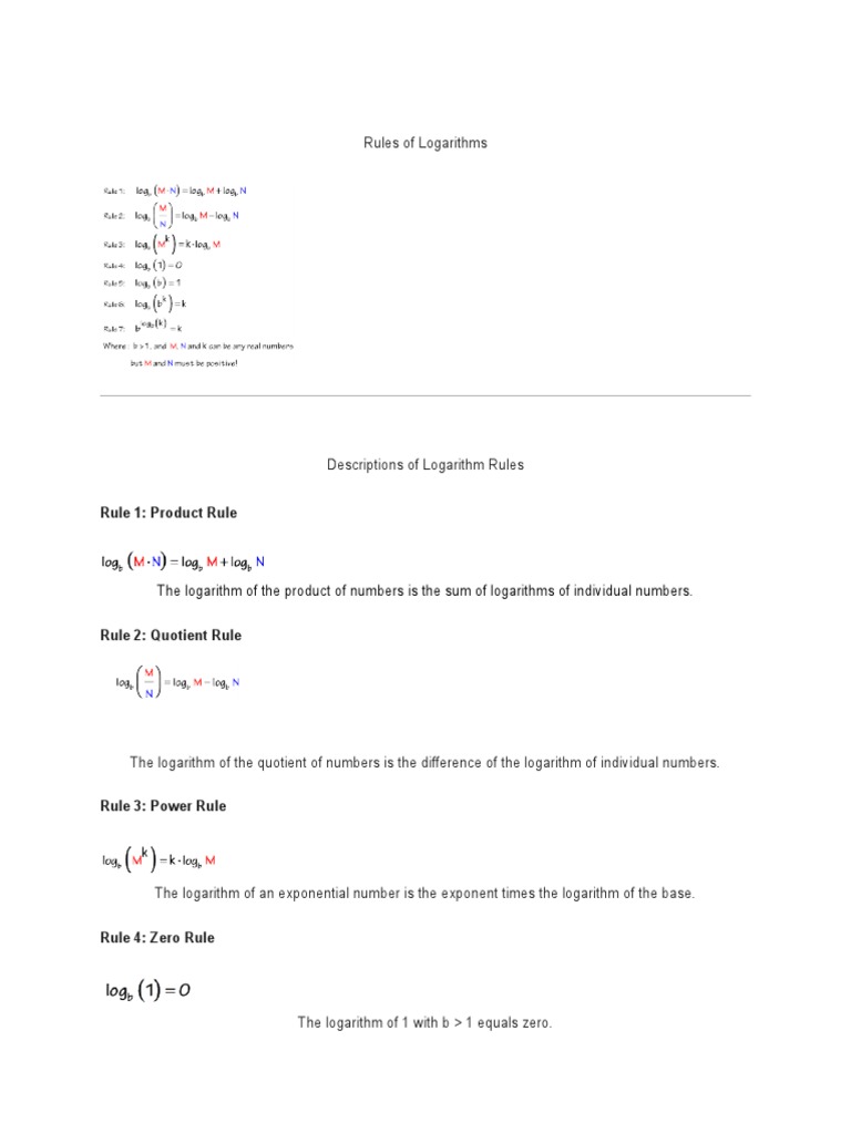 Rules of Logarithms | PDF | Logarithm | Exponentiation