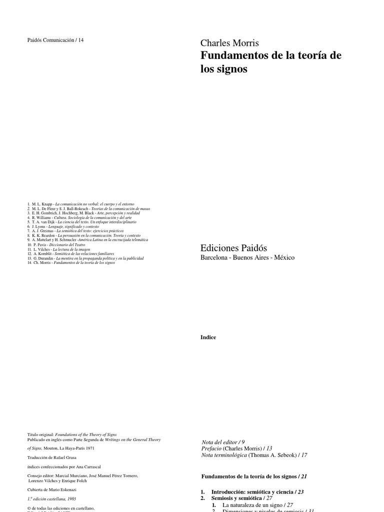 Morris Charles - Fundamentos de La Teoria de Los Signos | PDF ...