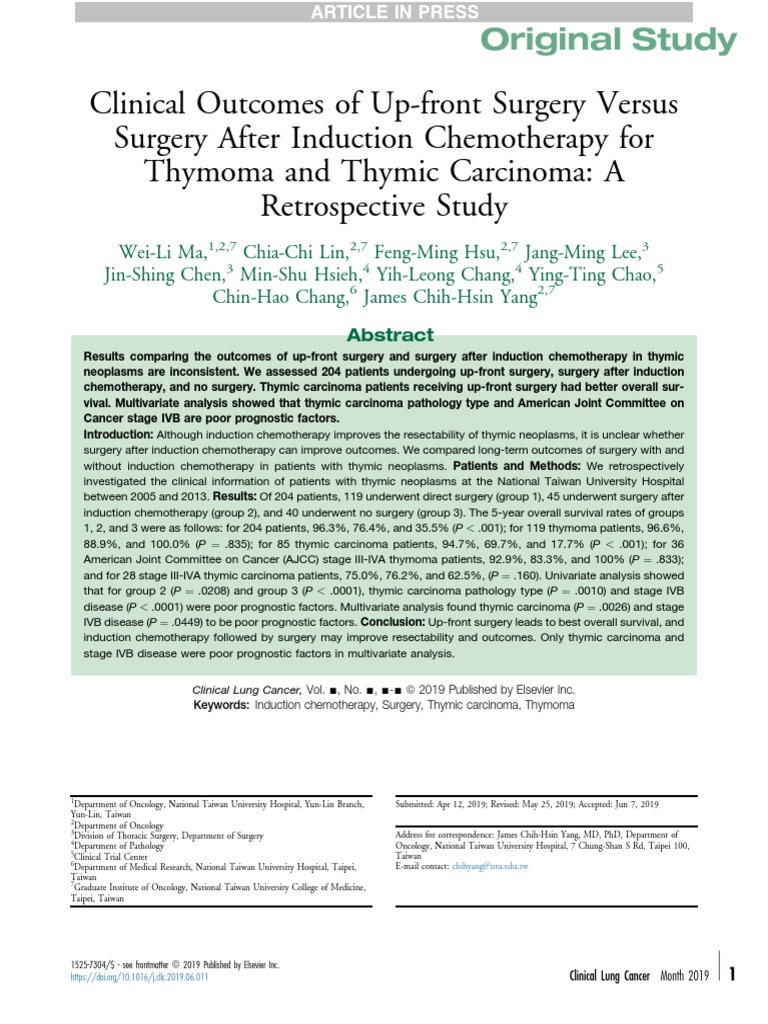Thymoma Surgery Outcomes: A Study | PDF | Thymus | Lung Cancer