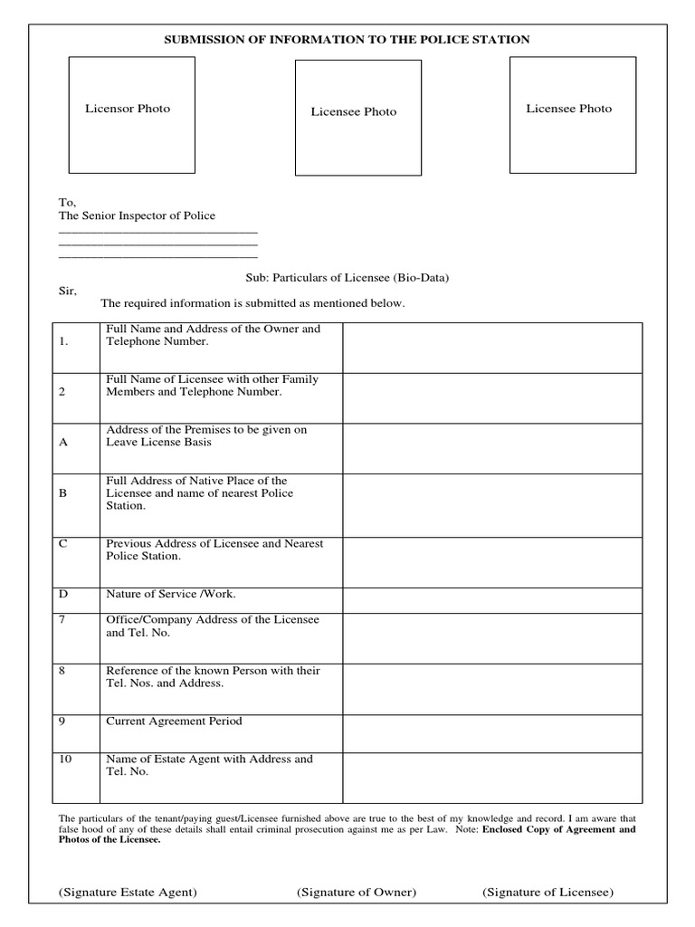 Police Station Licensee Application Form | PDF | Finance & Money ...