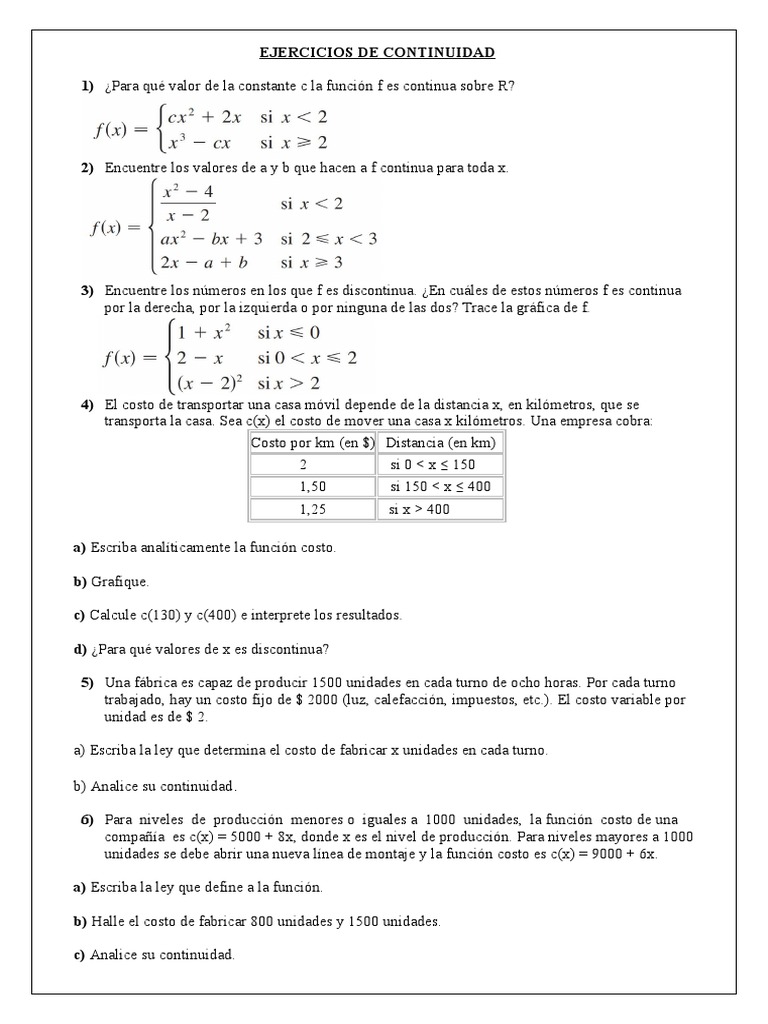 Ejercicios de Continuidad | PDF Ejercicios de Continuidad | PDF