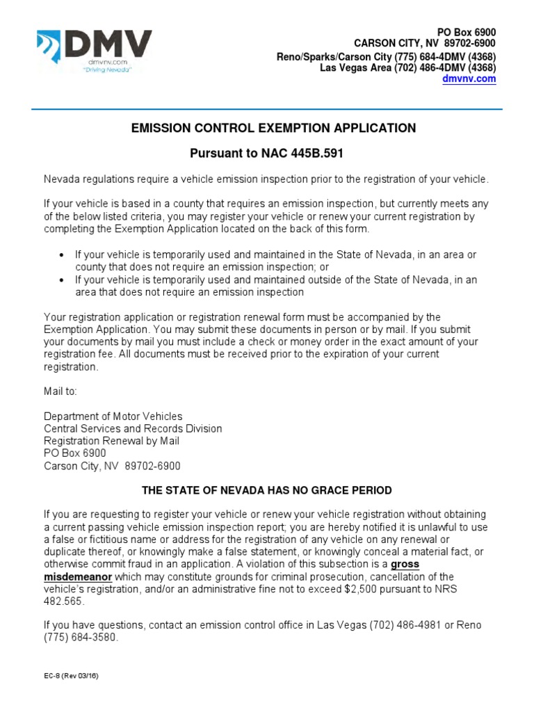 DMV EC8 Form Emissions | PDF | Department Of Motor Vehicles | Common Law