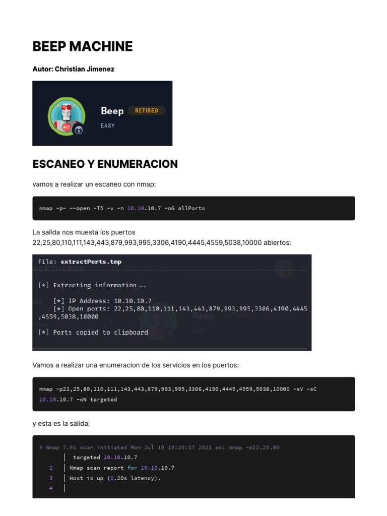 Beep Machine: Escaneo Y Enumeracion | PDF | Email | Cyberspace