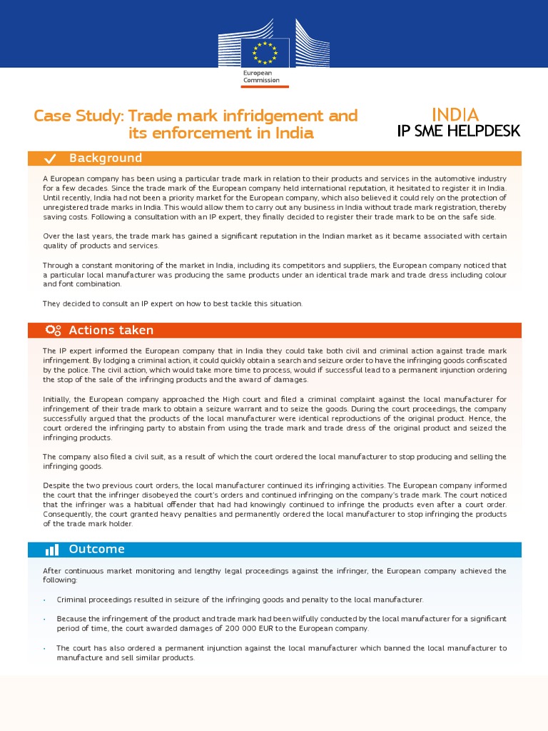 Case Study: Trade Mark Infridgement and Its Enforcement in India | PDF ...