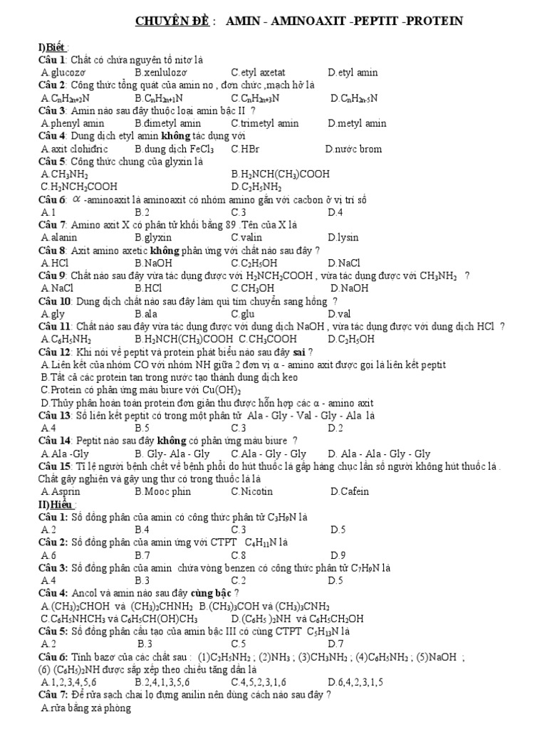 Bai Tap Amin Aminoaxit Peptit | PDF