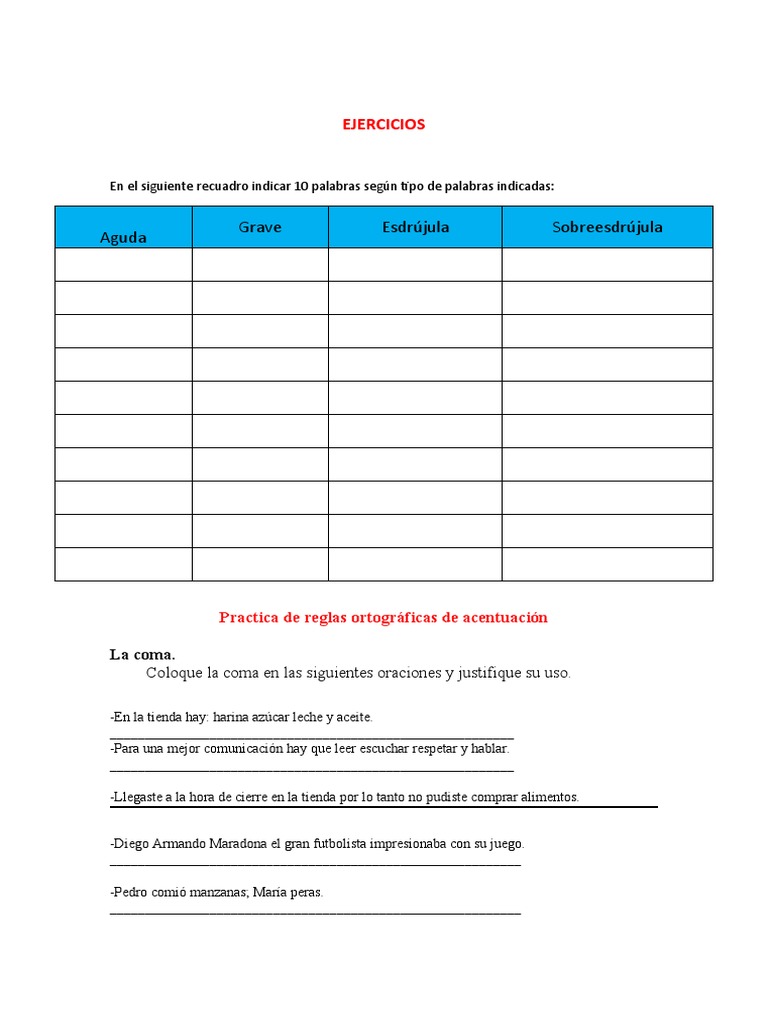 Ejerciciosde Acentuación Word | PDF