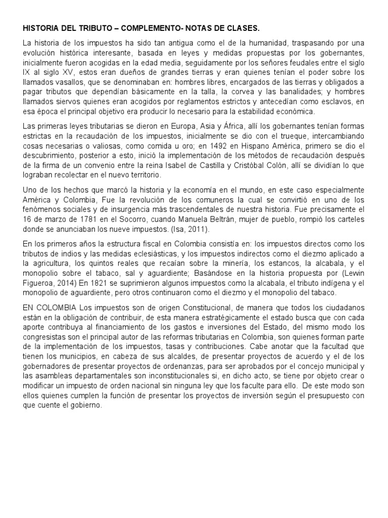 Historia Del Tributo | PDF | Impuestos | Colombia