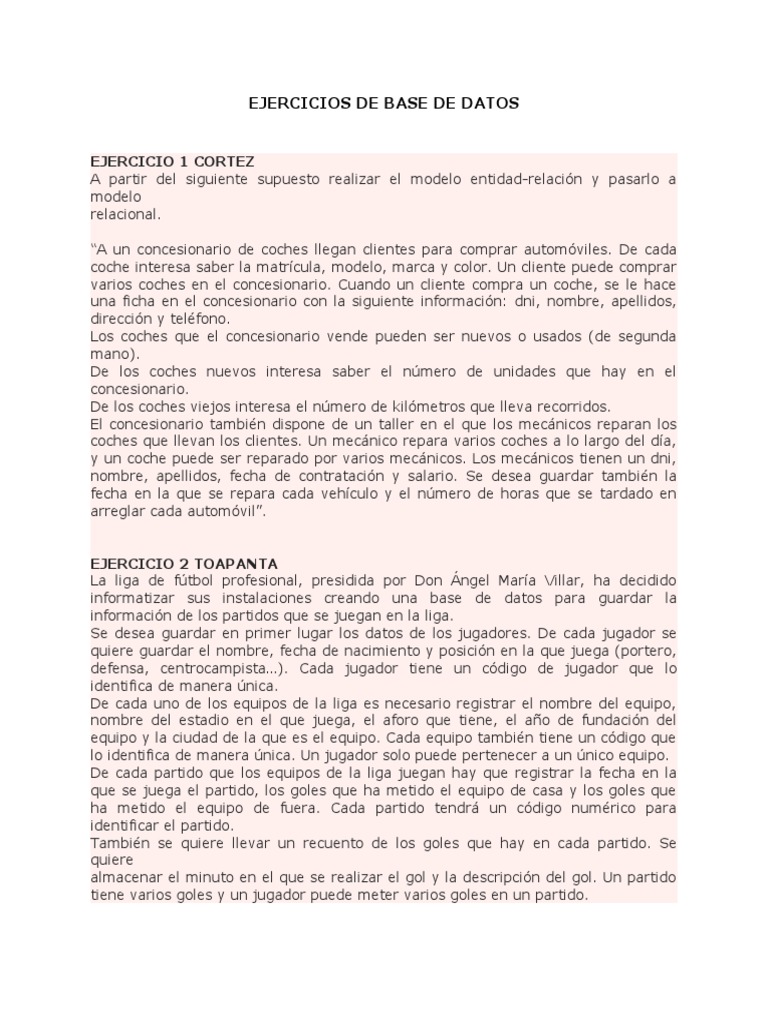 Ejercicios de Base de Datos | PDF | Salón de clases | Bases de datos