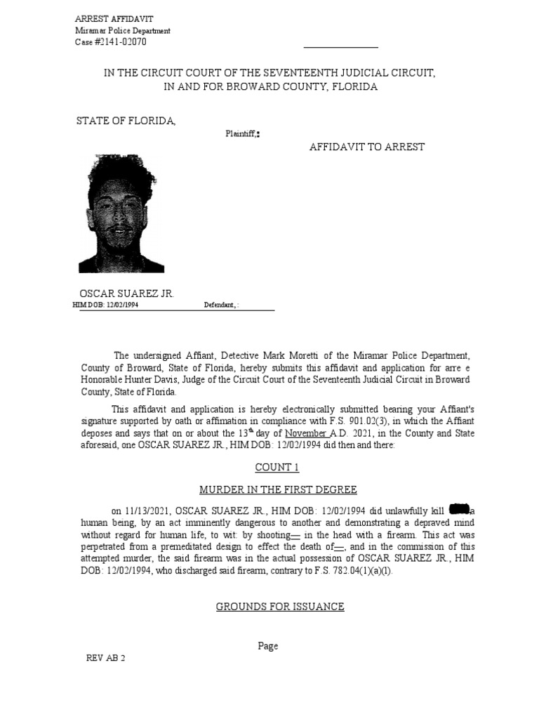 Oscar Suarez's Arrest Affidavit | PDF | Affidavit | Police