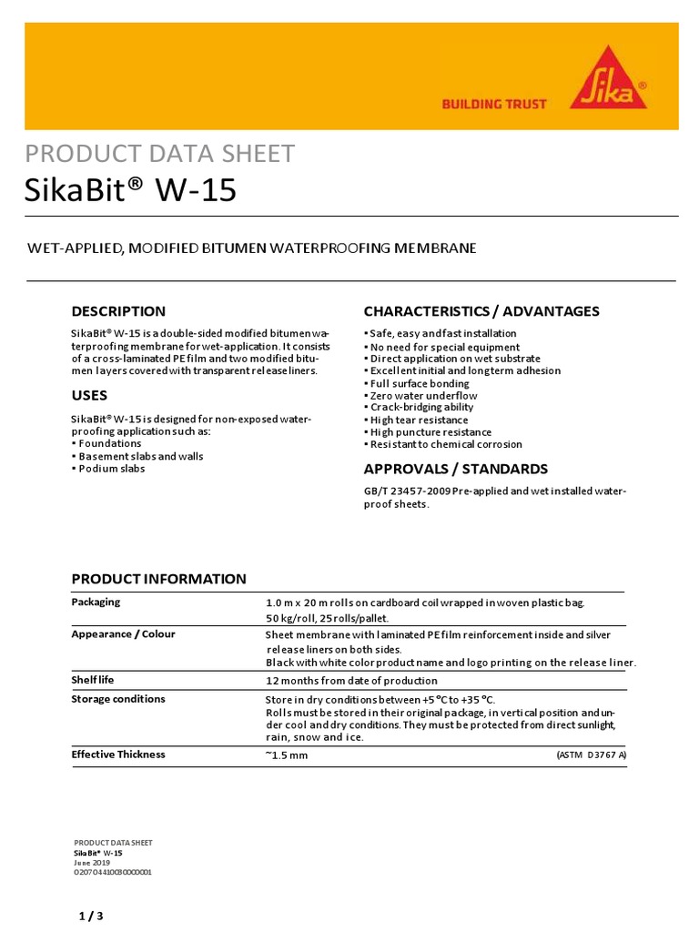 Sikabit® W-15: Product Data Sheet | PDF | Concrete | Materials