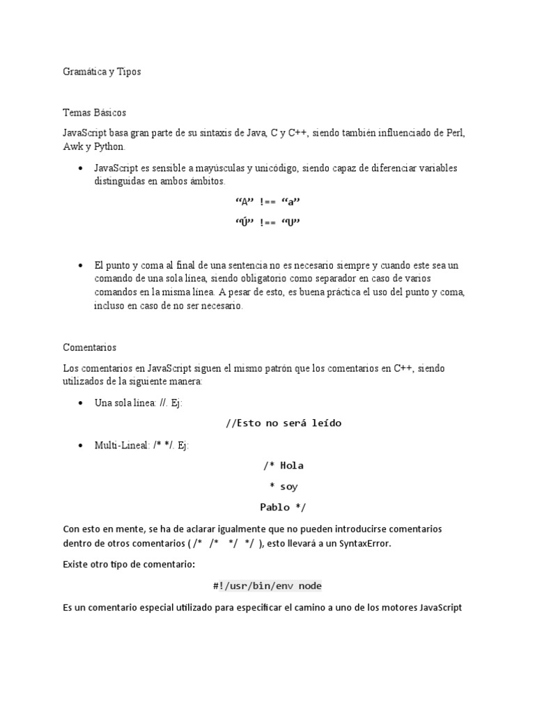Gramática y Tipos | PDF | Script Java | Variable (informática)