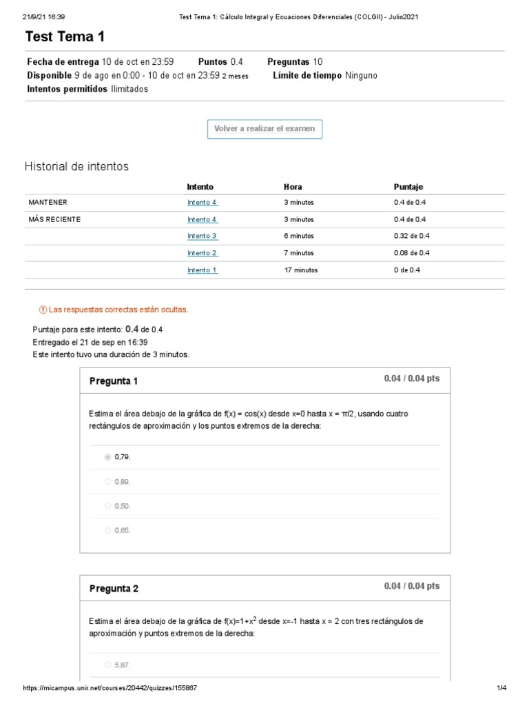 Test Tema 1 - Final | PDF | Integral | Teoría del operador