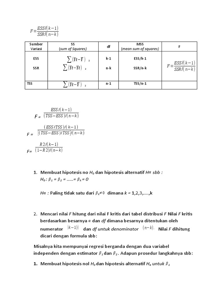 Rumus Uji F dan Derivasi Statistik | PDF