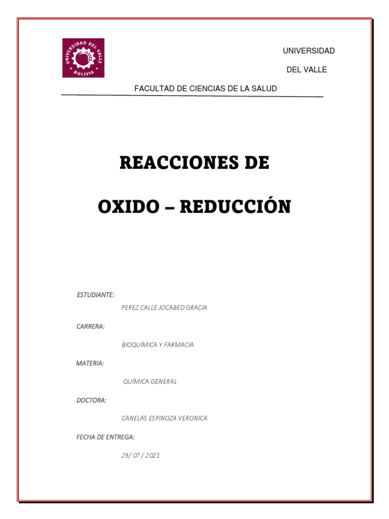 Informe Reacciones de Oxido-Reduccion | PDF | Redox | Química