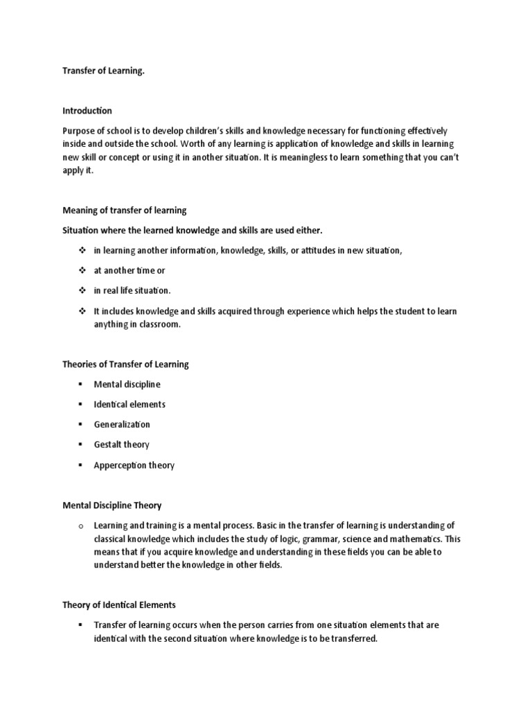 Transfer of Learning | PDF | Learning | Theory